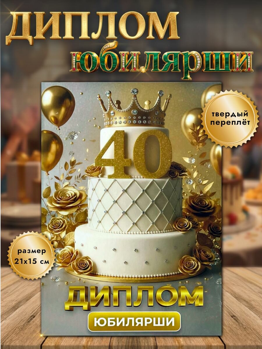 Диплом открытка подарочный "Юбилярша 40 лет", поздравительная открытка, подарок женщине на юбилей