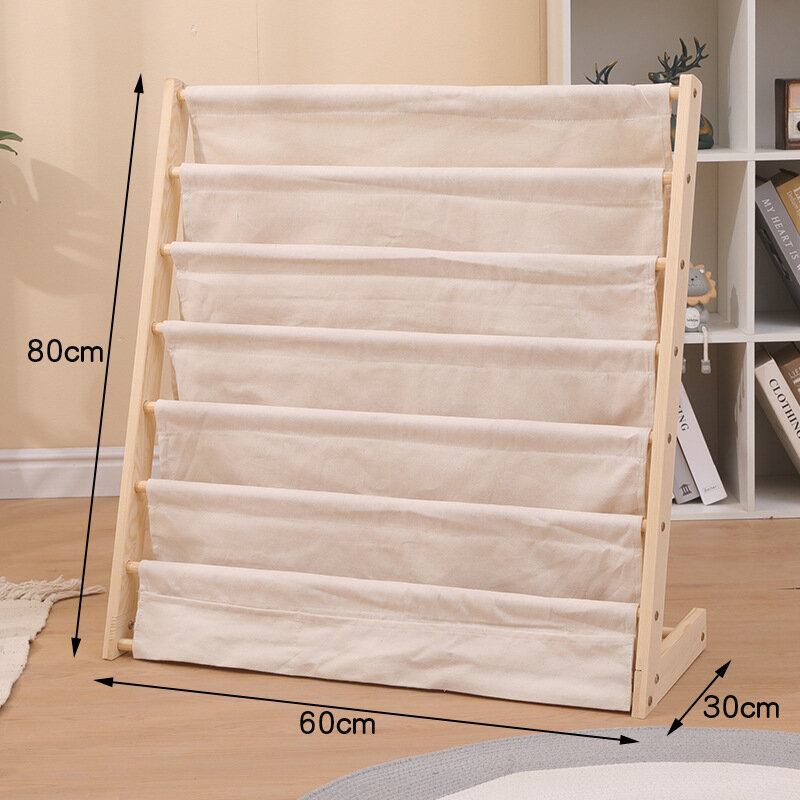 Детская книжная полка из массива дерева с многослойным держателем для книг с картинками-белый, 60 см