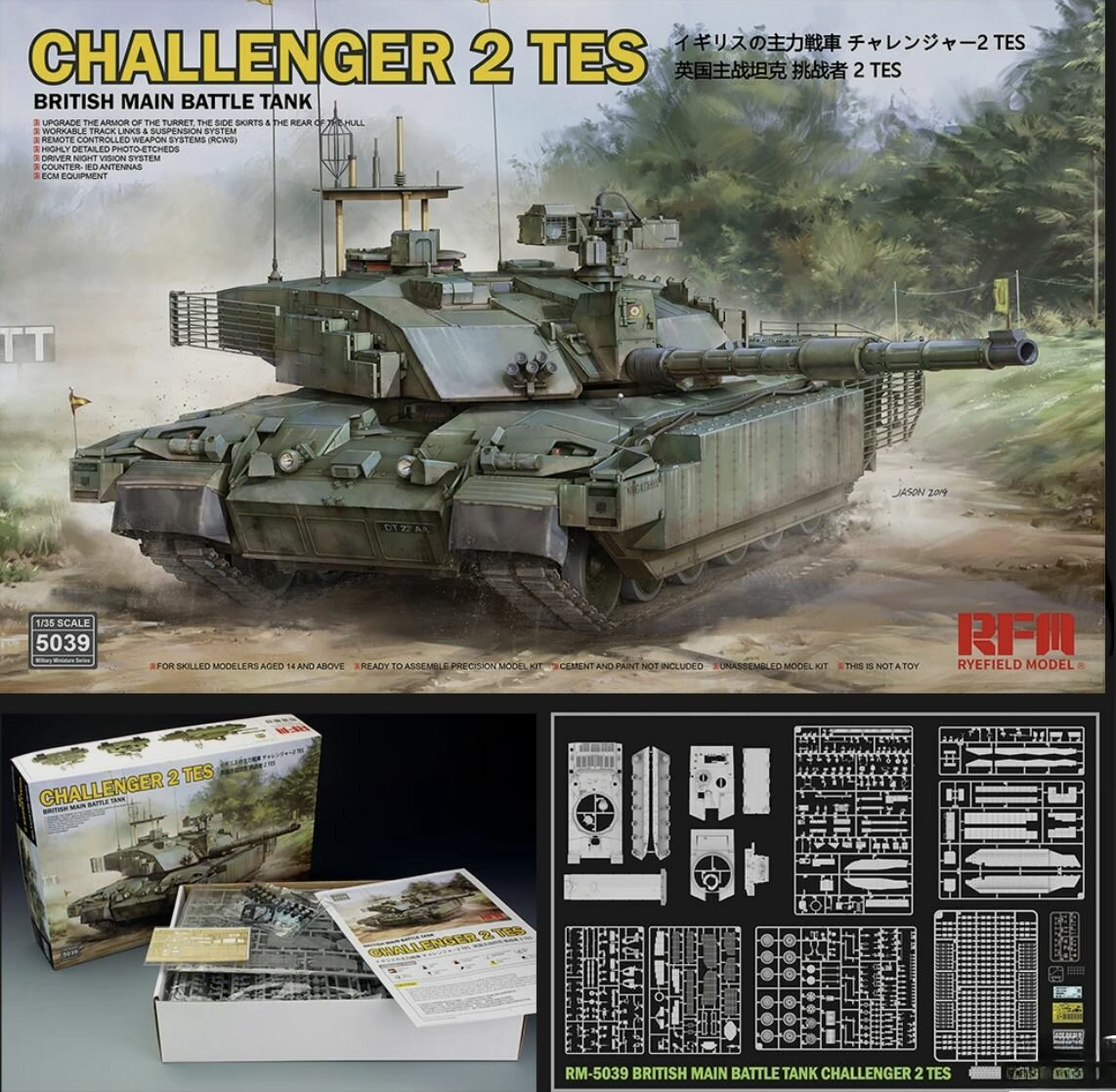 Сборная модель танка RFM RM5039 Challenger 2 TES (Megatron) 1:35 с рабочей гусеницей, фототравлением и решетчатой броней
