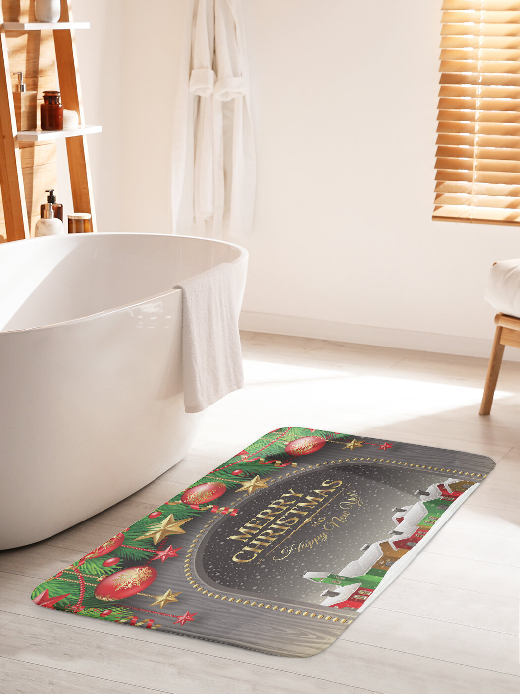 Коврик для ванной комнаты и туалета противоскользящий "Ночь перед рождеством" 60х100 см, JoyArty, серия Новый год