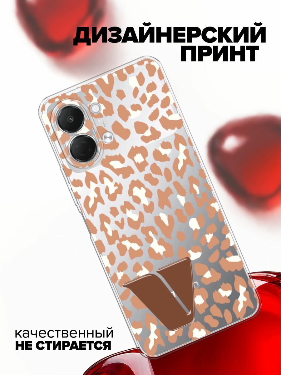 Силиконовый чехол на Tecno Spark Go 3 / Текно Спарк Го 3 с принтом Буква V в леопарде — фото 1