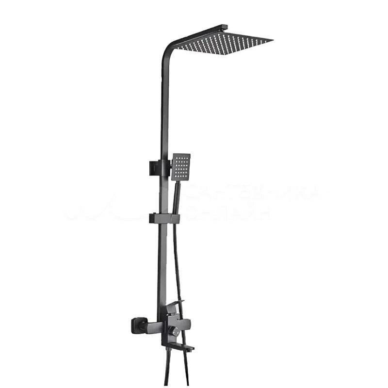 Душевая система Haiba HB23803-7 черная матовая, прямоугольная, верхний душ 250 мм, со стеклянной полкой