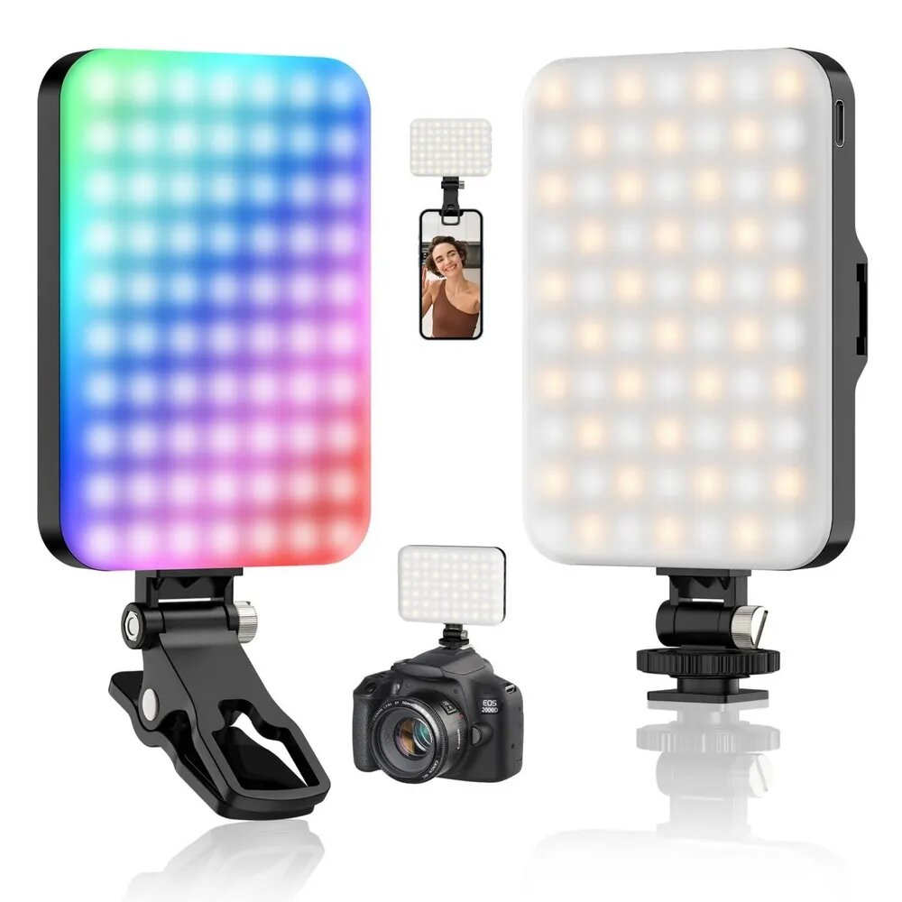 Полноцветная RGB-подсветка для видеосъемки на 360 , с 3 кронштейнами для холодного монтажа, 20 видами световых эффектов, портативная аккумуляторная батарея емкостью 2200 мАч