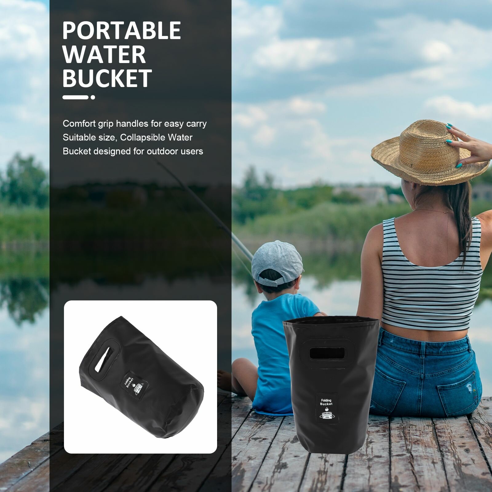 Складной водяной бак из пвх с сетчатой тканью, черный, объем 15 л для хранения воды