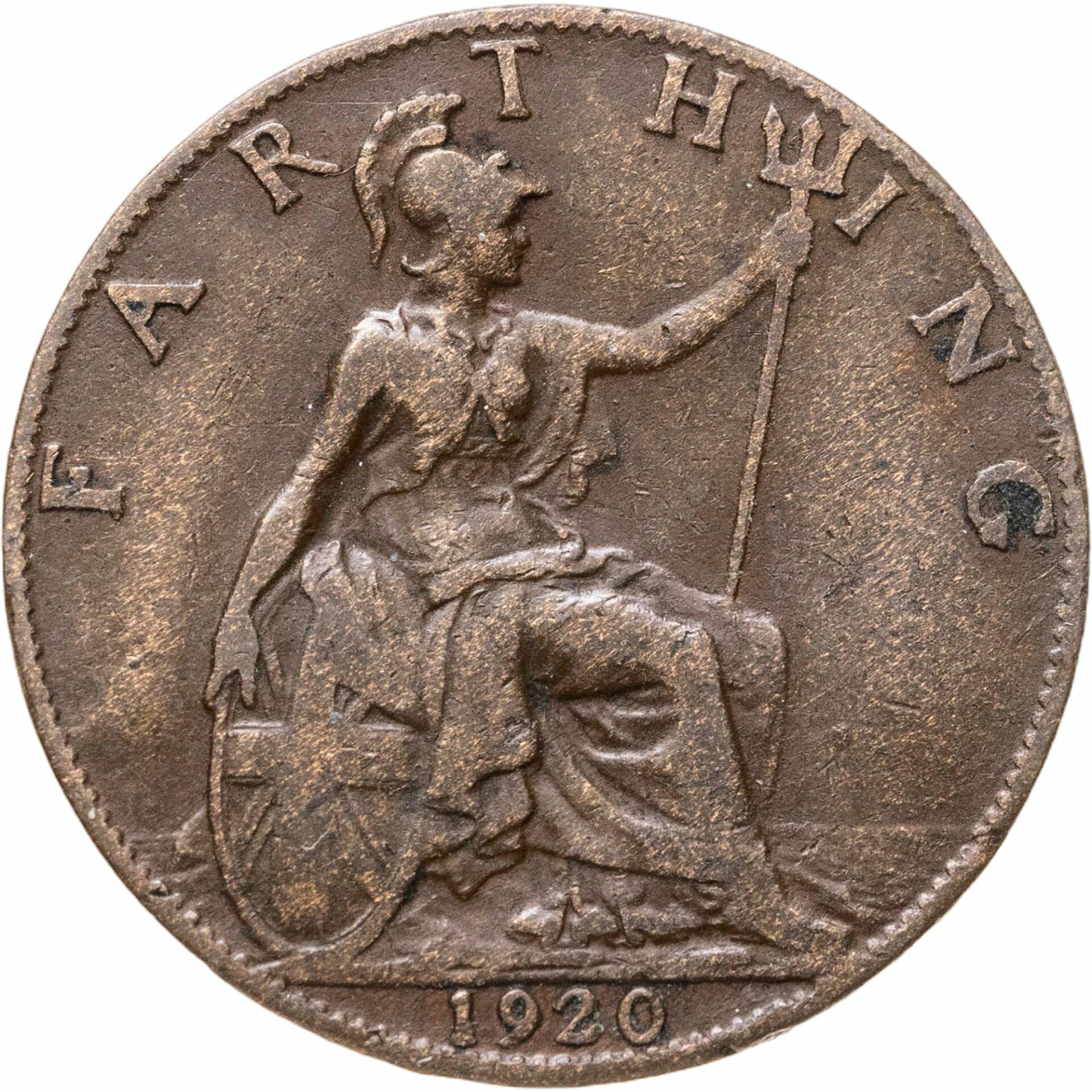 Великобритания 1 фартинг farthing 1920, Бронза, в сохранности VF
