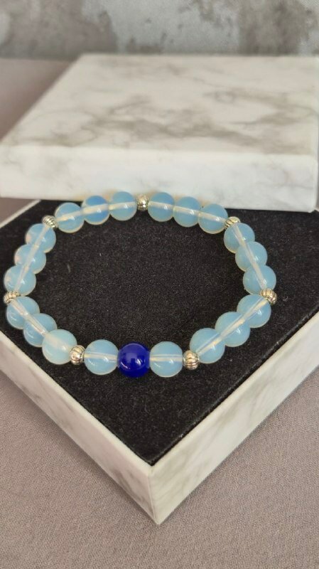 Эластичный браслет, агат, лунный камень