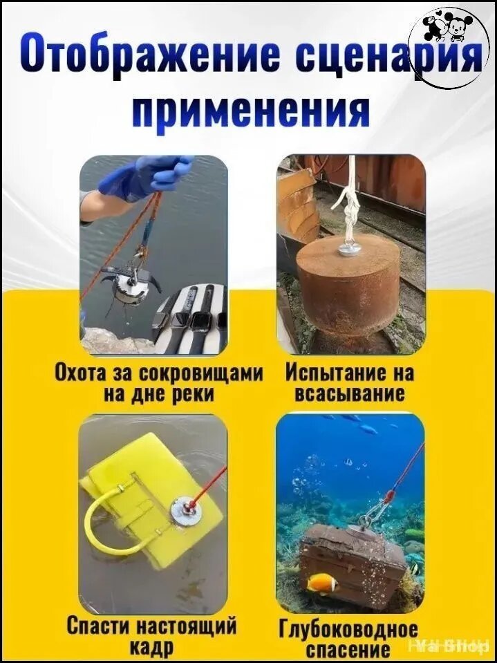 Магнитное крепление неодимовое N52, нержавейка 304, сила тяги 330 кг, с отверстием для монтажа, 60х60 мм — фото 1