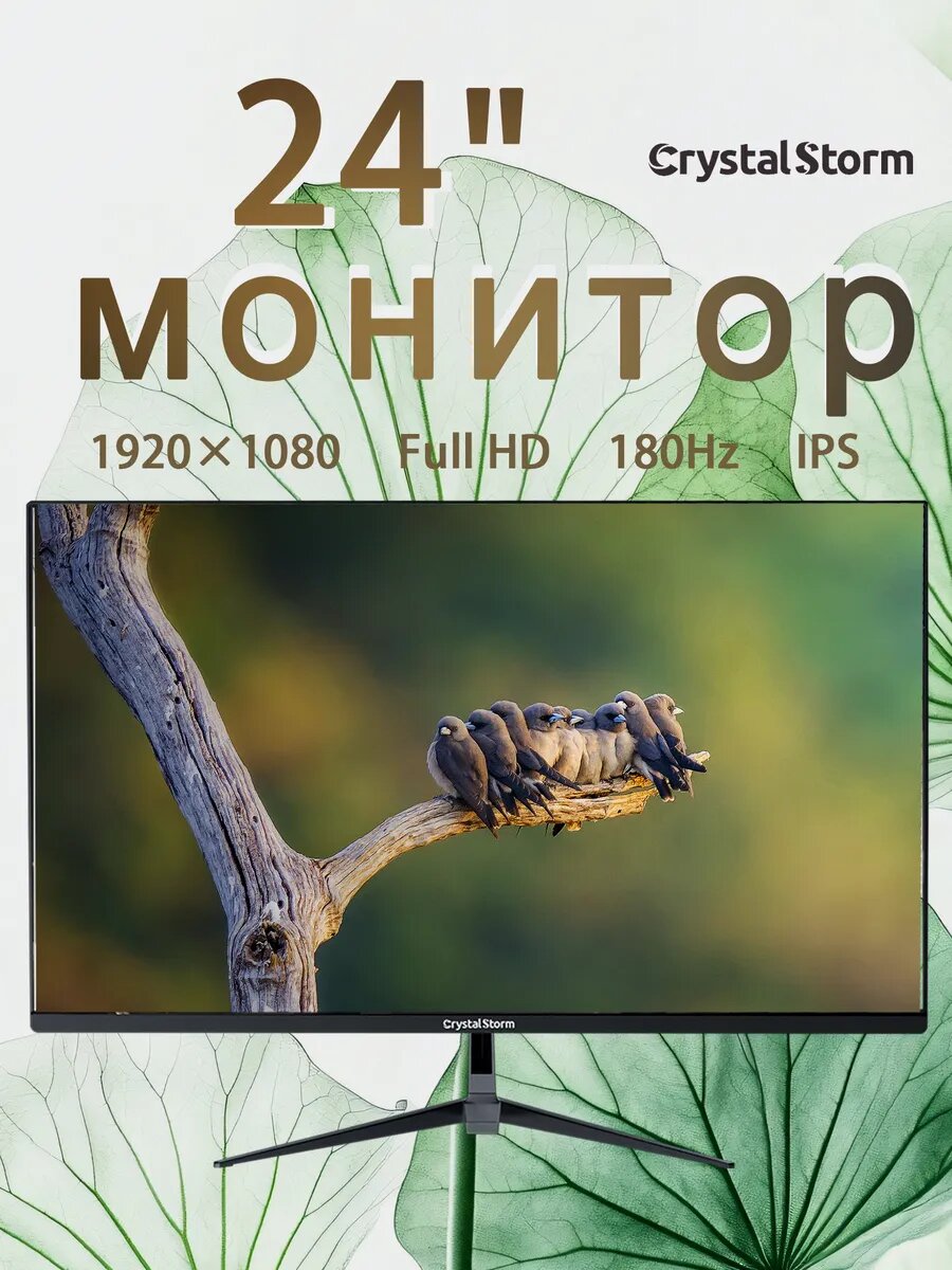 Монитор CrystalStorm, диагональ 24", 1920 x 1080 пикселей, 180Гц, матовый, чёрный