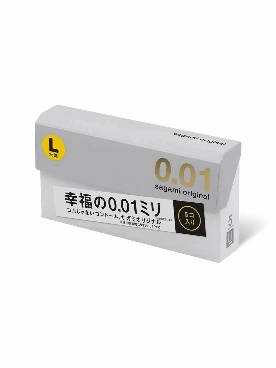 Sagami, Original L-size 0.01, презервативы полиуретановые, 19 см, 5,8 см, 5 шт