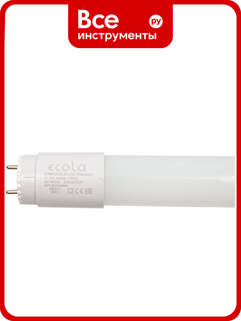 Светодиодная лампа Ecola T8 Premium G13 LED 21,0W 220V 4000K с повор. цоколями 1213x26 упак. инд. цв./8/24