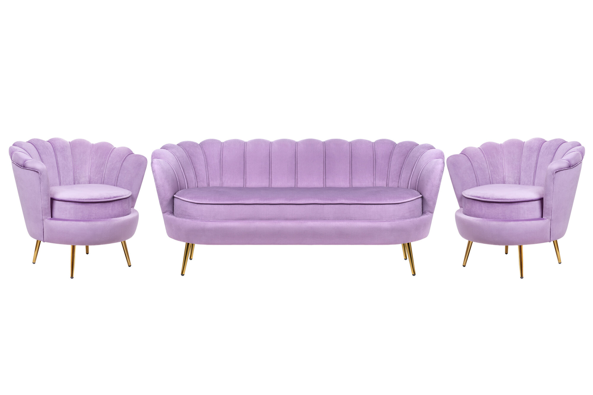 Комплект кресел с трехместным диваном Mak-interior "Ракушка Pearl Triple Purple", фиолетовый велюр