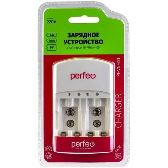 Зарядное устройство Perfeo PF-VN-421 Ni-MH/CD, 220V, 4 слота, AA/AAA/9V, таймер
