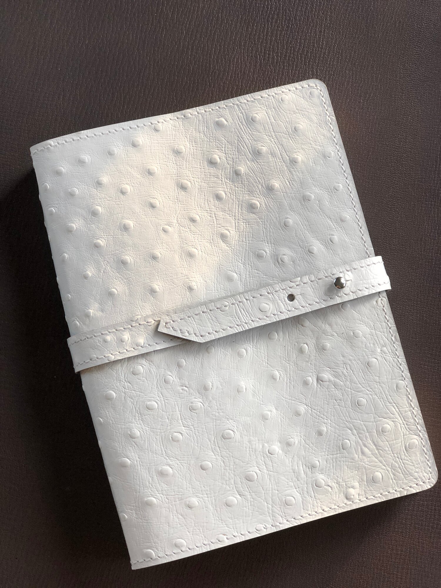 Блокнот на кольцах Samanta, натуральная кожа, белый, A5, 120 л, бежевая бумага в клетку