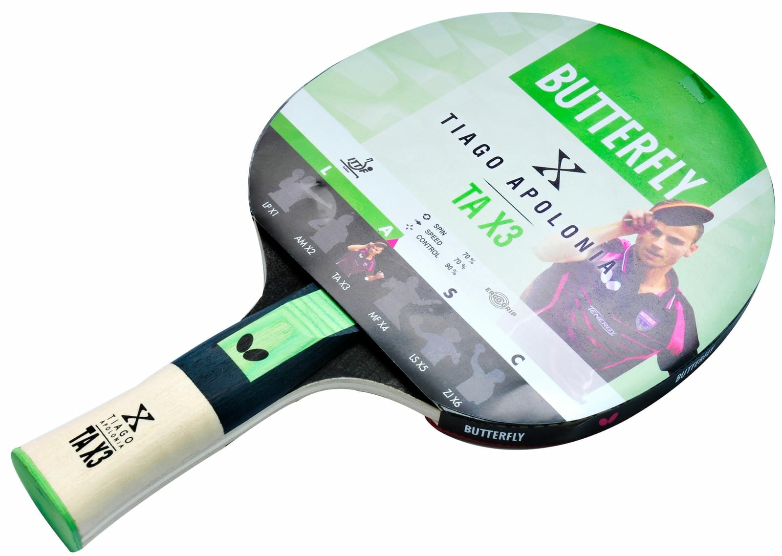 DECATHLON Ракетка для настольного тенниса Butterfly Tiago Apolonia TAX3, зеленый