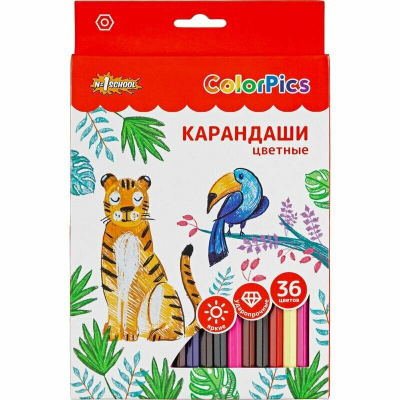 Карандаши цветные 36 цв 6-гран ColorPics в наборе, 1705882