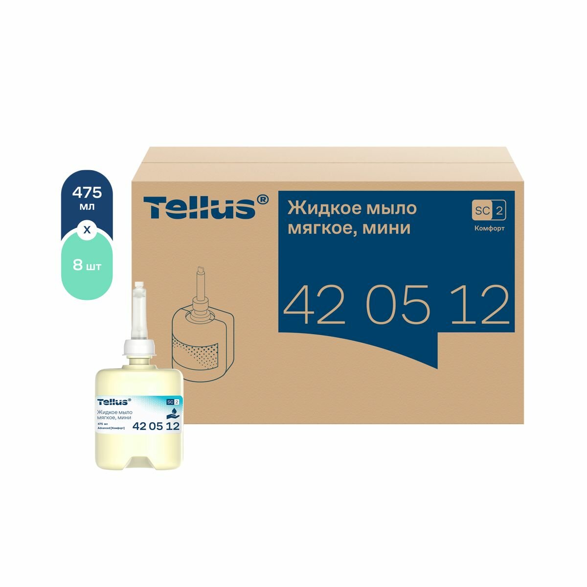 Жидкое мыло в картридже Tellus (Tork) Мягкое мини S2, 420512, 475 мл, 8 шт.