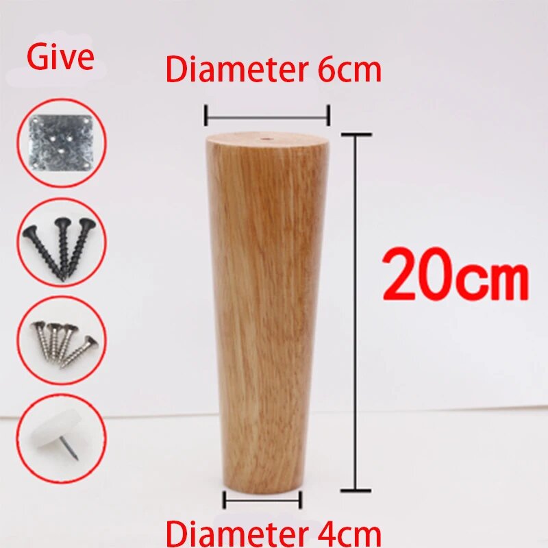 Ножки мебельные деревянные Straight 20, диаметр 6-4 см, с винтами