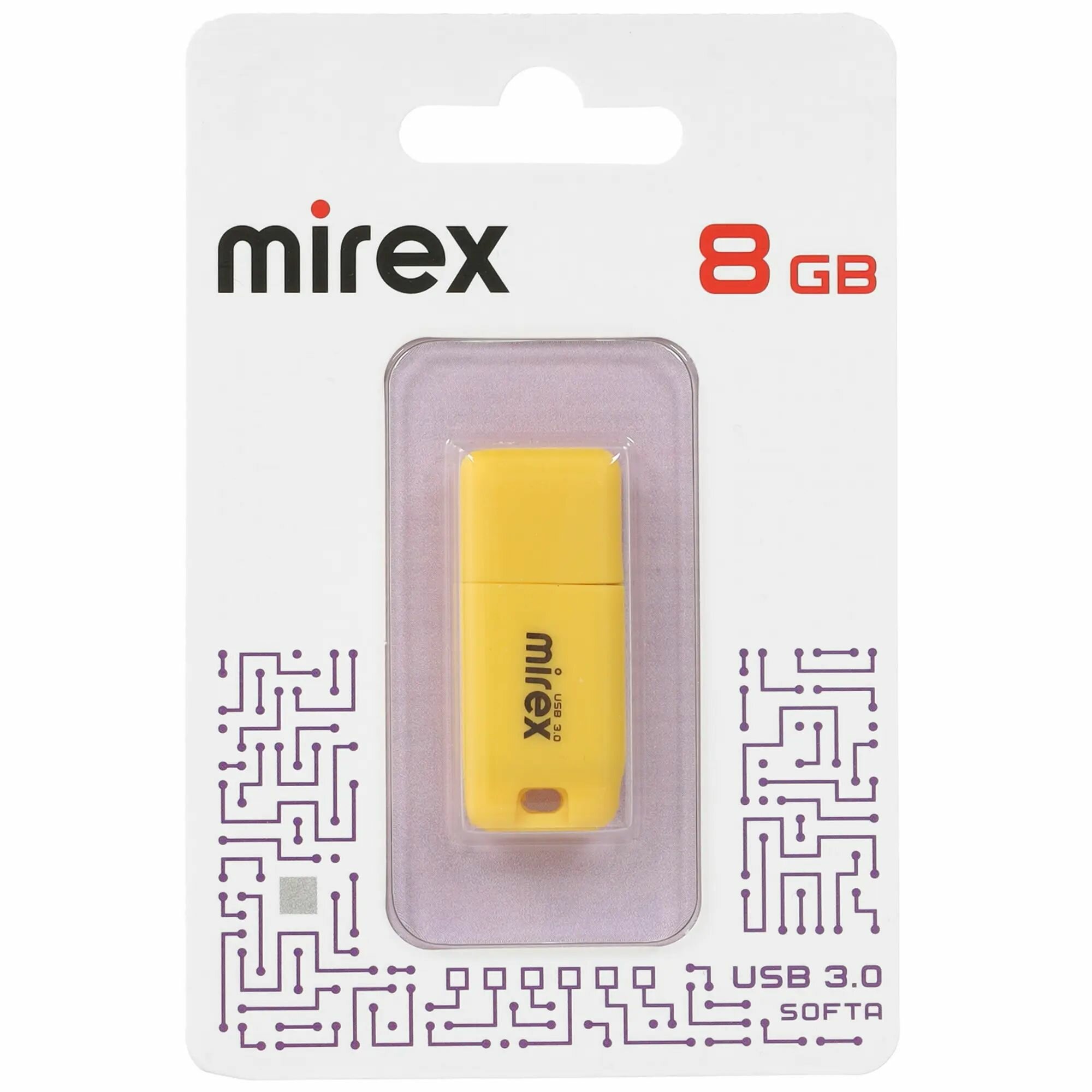 Память USB Flash 8 ГБ MIREX SOFTA YELLOW (13600-FM3SYE08) - USB3.2, USB Type-A, чтение до - 123 МБ/с, запись до - 22 МБ/с