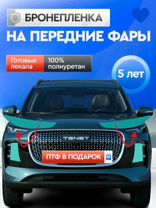 Бронепленка для фар на автомобиль Tenet T8 2025-, 1 поколение Chery Tiggo 8 Plus 3-й рестайлинг 2024-, T18FL4, полиуретановая пленка на фары авто