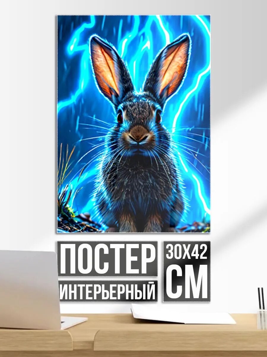 Постер на стену Заяц в разрядах молний