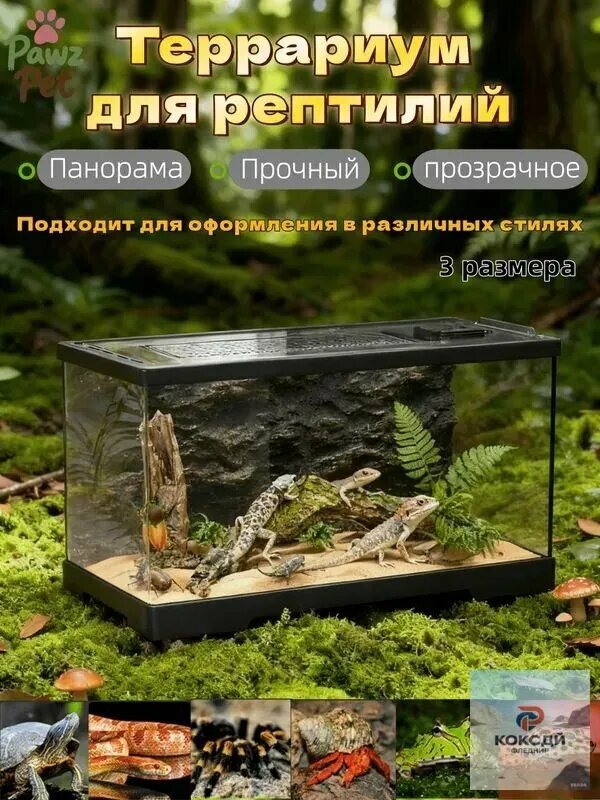Террариум с крышкой для рептилий и амфибий: ящериц, змей, черепах, улиток, пауков. Прозрачный акриловый контейнер