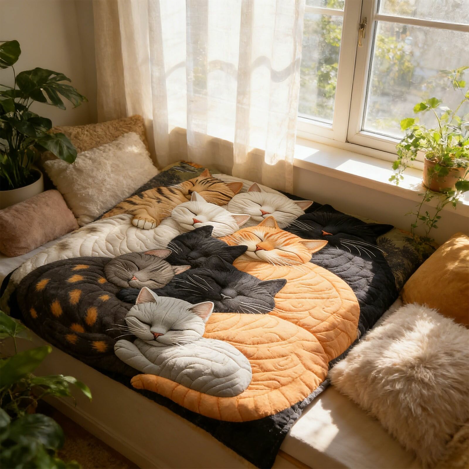 Плед 150x200 см фланель плюшевый кот, котёнок разноцветный, плюшевый плед с кистями, размер 150 на 200 см, многоцветный