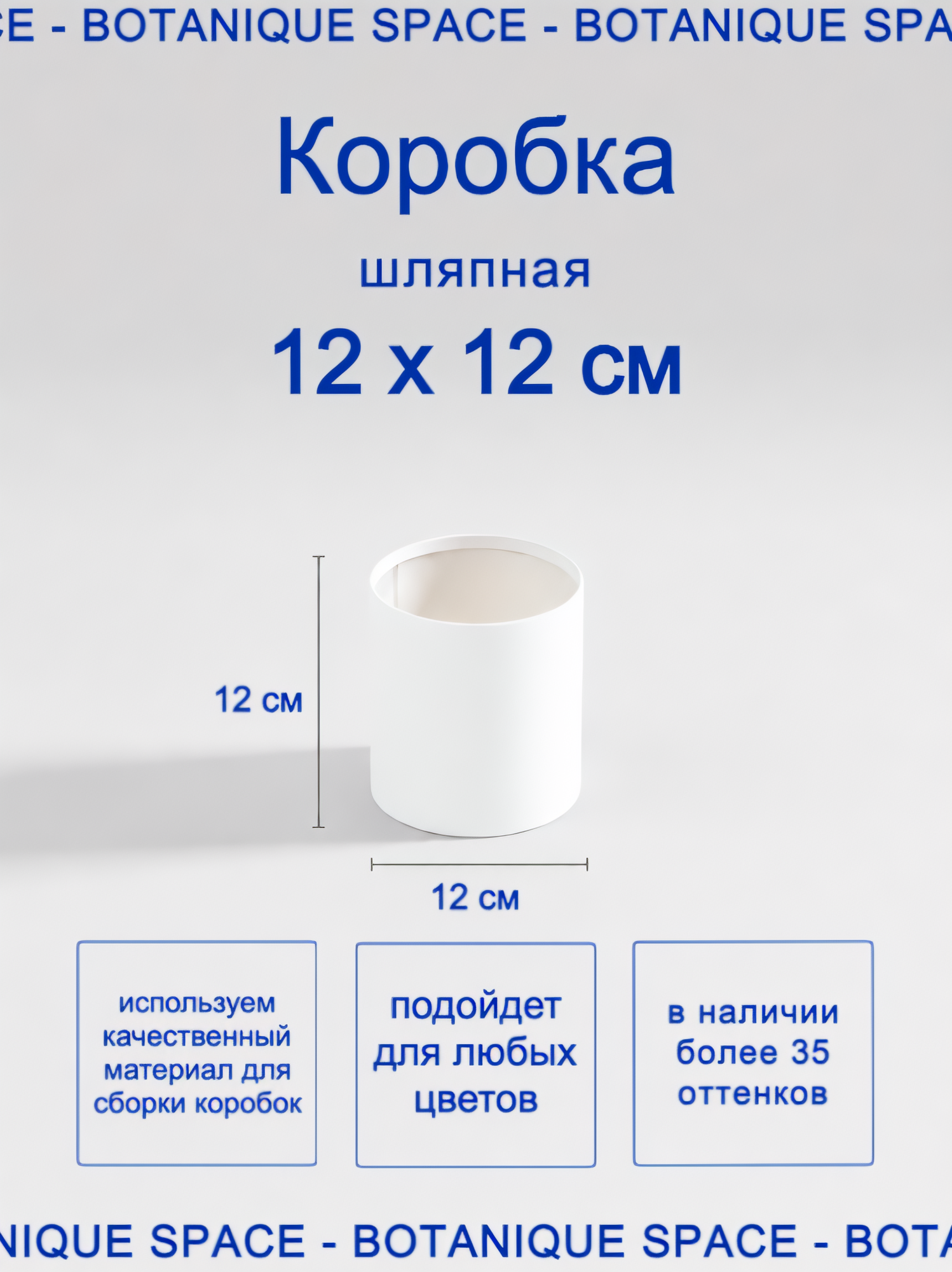 Шляпная коробка 12х12 см / белый / без крышки / для цветочков