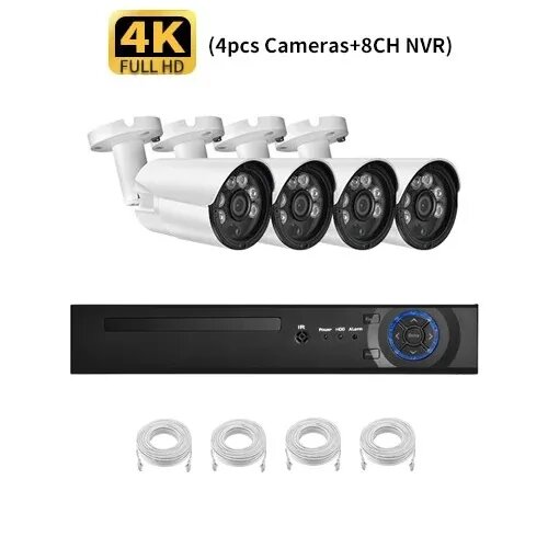 Комплект видеонаблюдения Gadinan 4K Ultra HD с распознаванием лиц ИИ 4CH/8CH P2P с детекцией движения на улице с аудио IP-камера XMEye