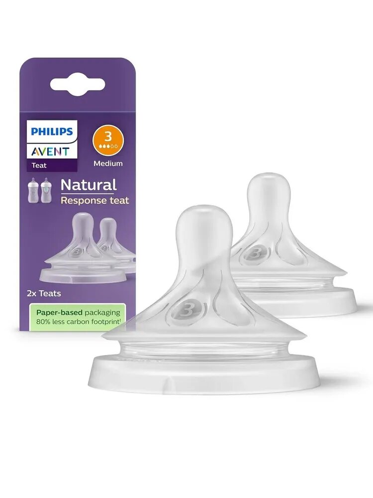 Соска для бутылочек силиконовая Philips Avent Natural Response Т3, со средним потоком, 1 мес+, 2 шт