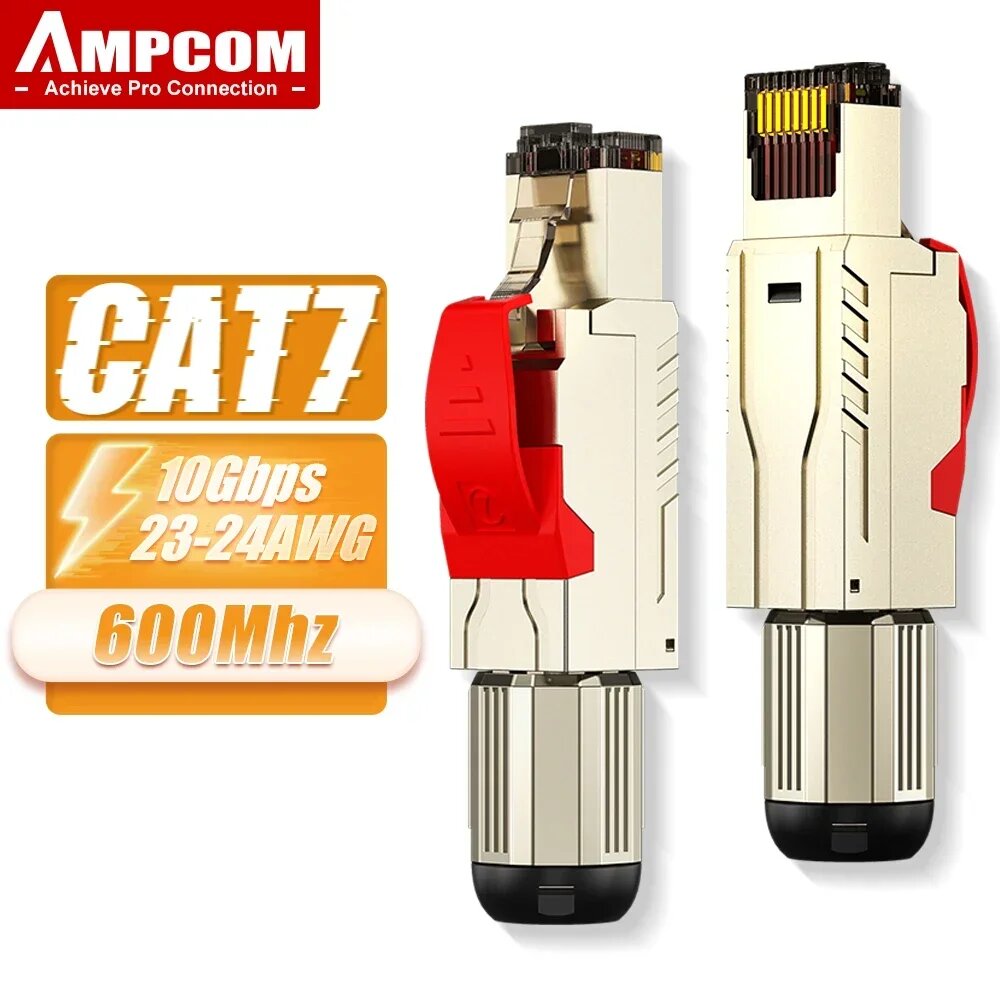 AMPCOM CAT7 RJ45 Вилка, Белый, 10 шт.