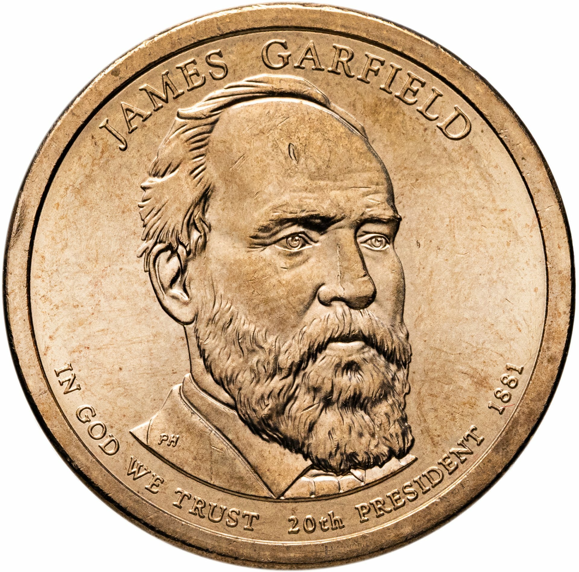 США 1 доллар 2011 P "20-ый Президент США - Джеймс Гарфилд", Медь, в сохранности AU-UNC