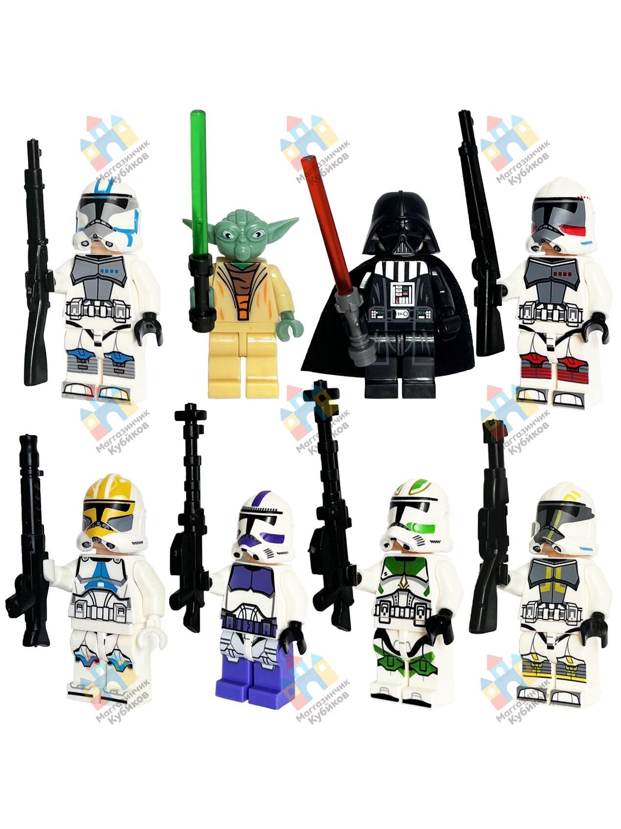 Набор минифигурок Star Wars 8 шт, конструкторные человечки Йода, Дарт Вейдер, клоны