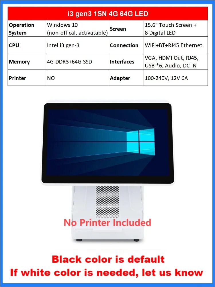 15,6-дюймовая система POS Windows i3 i5 i7 Win10 Win11 с сенсорным экраном, кассовый аппарат, термопринтер 58/80 мм, терминал POS для ресторанов