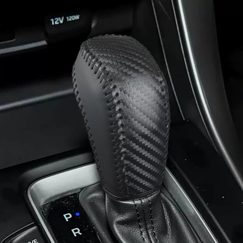 Премиум кожаная ручка переключения передач с карбоновым узором для Hyundai IX35 2018-2020, черная с черной строчкой