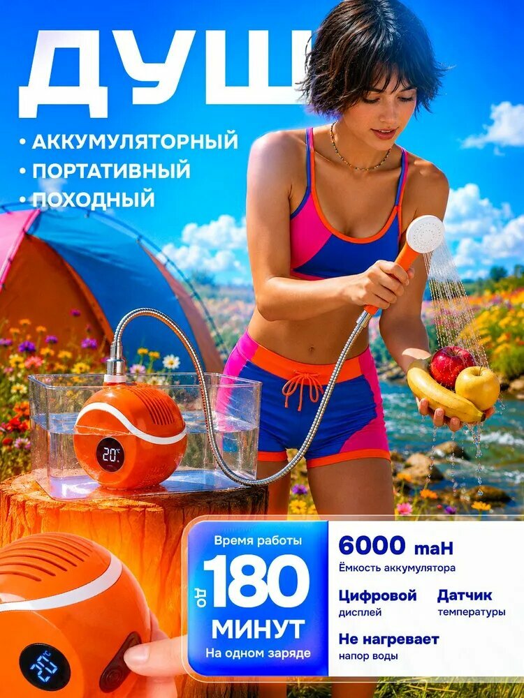 Портативный аккумуляторный вентилятор 6000 мАч с цифровым дисплеем, датчик температуры, 180 минут работы