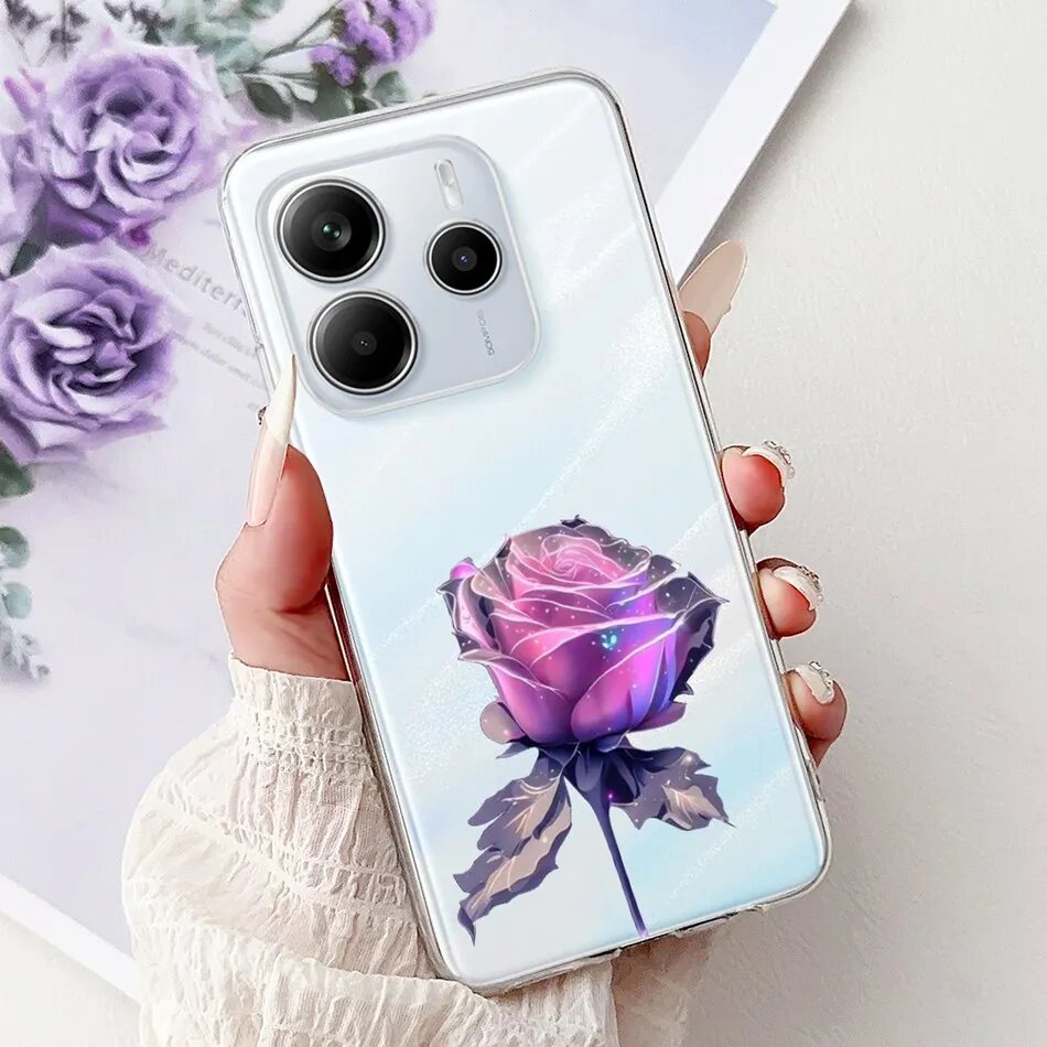 Для Xiaomi Redmi Note 14 4G Note14S Чехол для телефона Redmi Note 14s Note 14 4G Элегантный мягкий силиконовый чехол из ТПУ с цветочным принтом кота