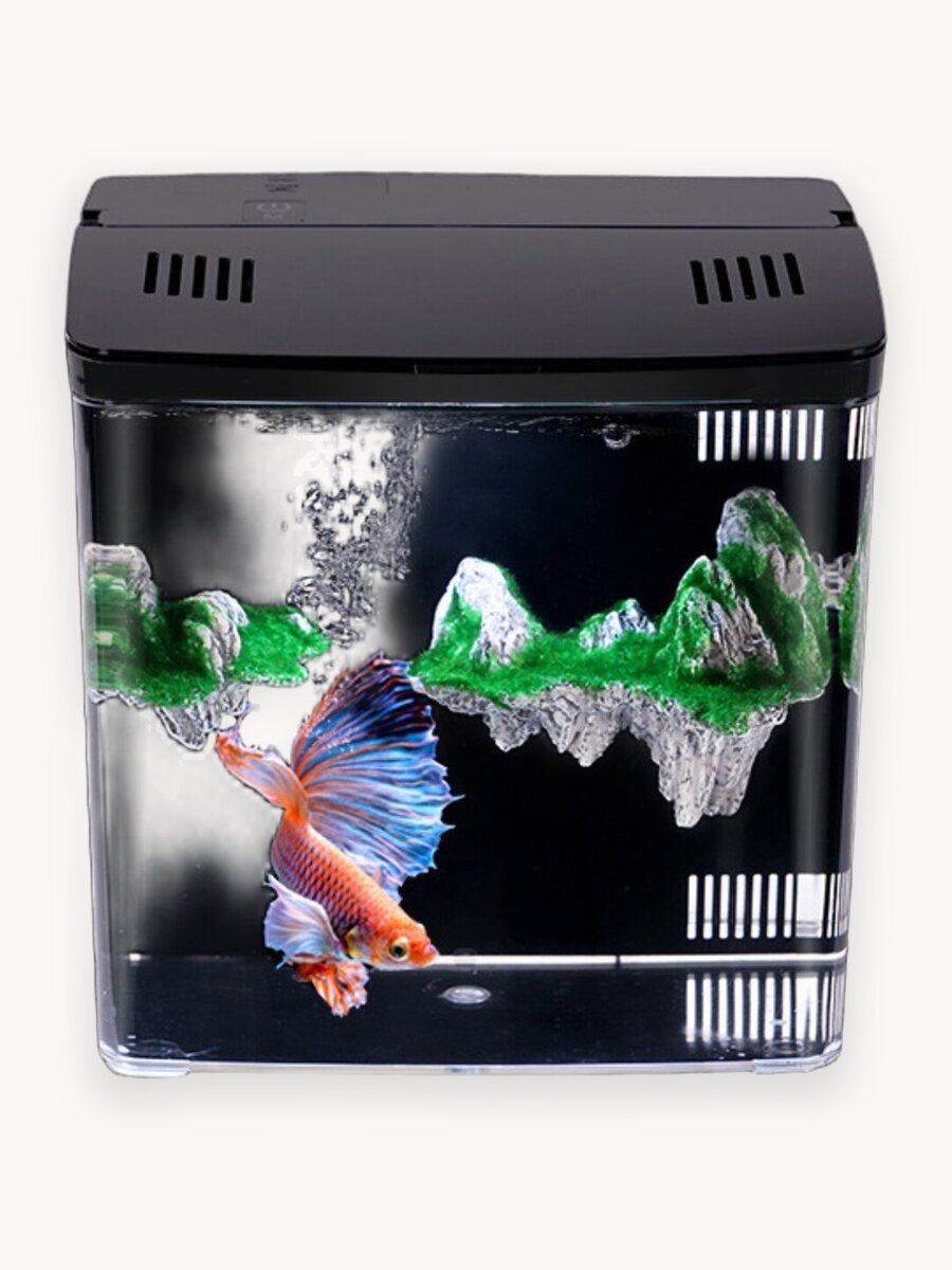 Нано-аквариум JINGYE с фильтром и подсветкой, 4,5 литра, черный, прямоугольный, 14х29х20