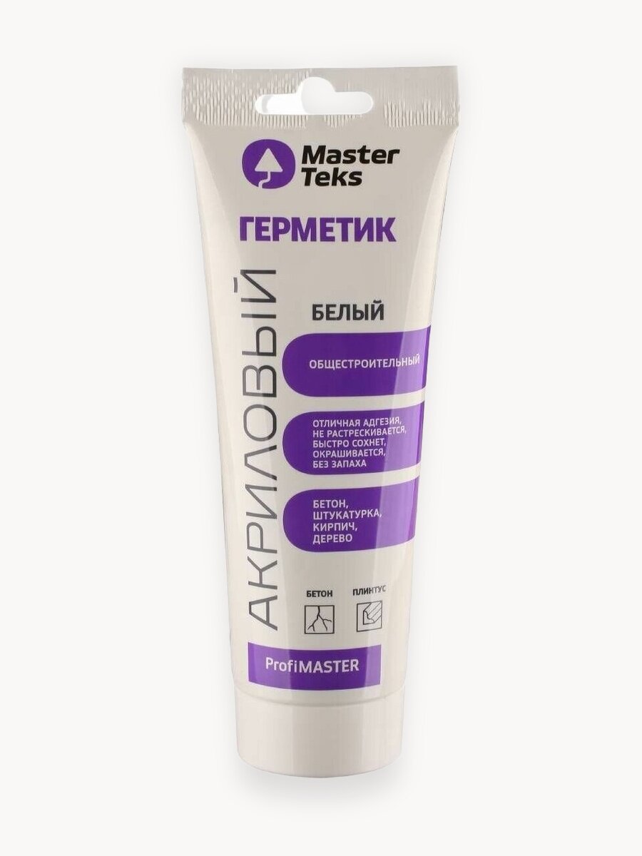 Герметик акриловый универсальный белый, тюбик MasterTeks ProfiMaster, 260 мл