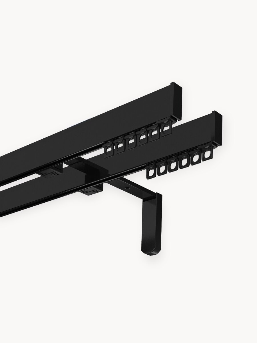 Карниз для штор hameleon mono 02, двухрядный, настенный, чёрный глянец, 360 см, алюминий, кронштейны 15 см