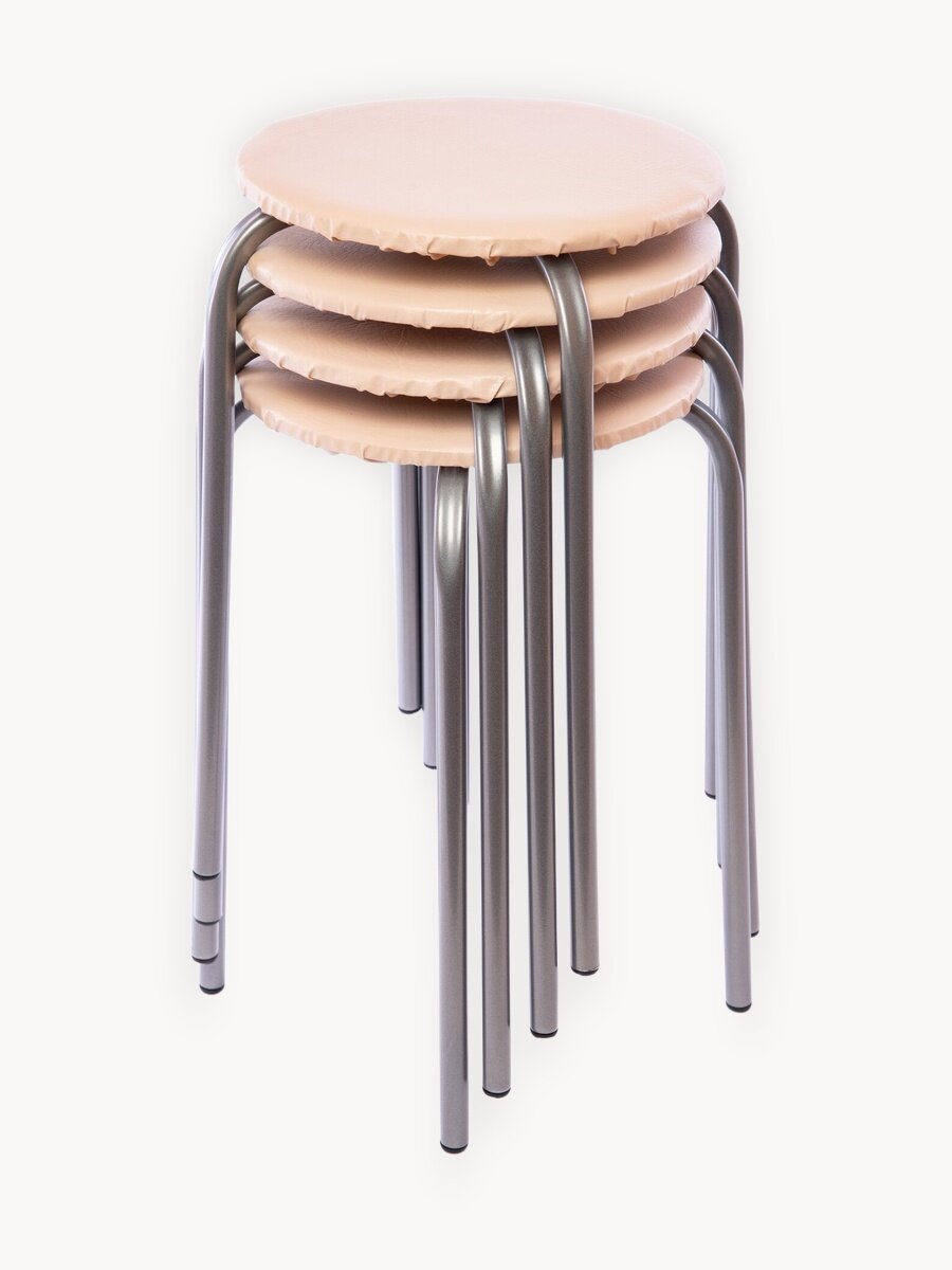 Табурет для кухни на металлокаркасе, круглый - серебро / бежевый 4 шт.