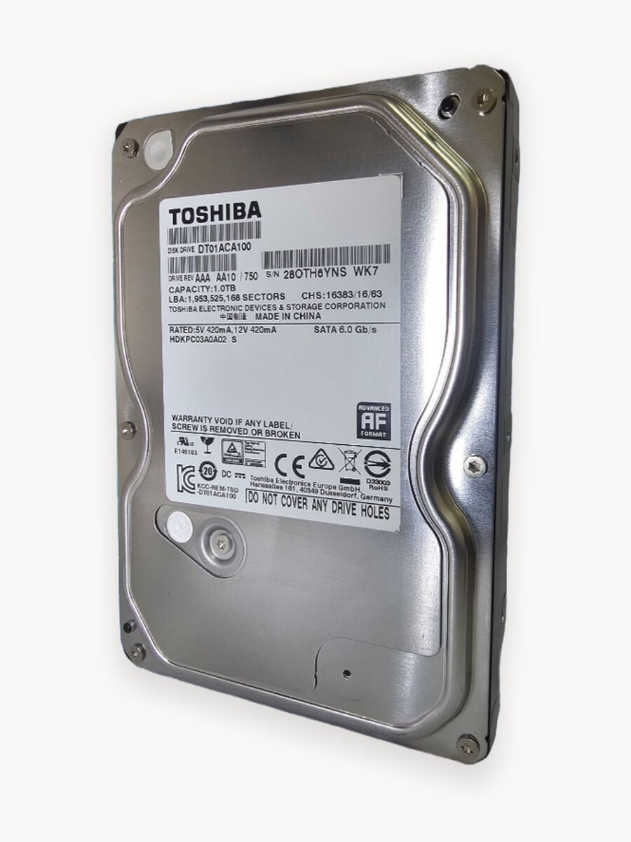 Жесткий диск Toshiba Deskstar DT01ACA100, 1ТБ, 7200об/мин, форм-фактор 3,5", серый металлик
