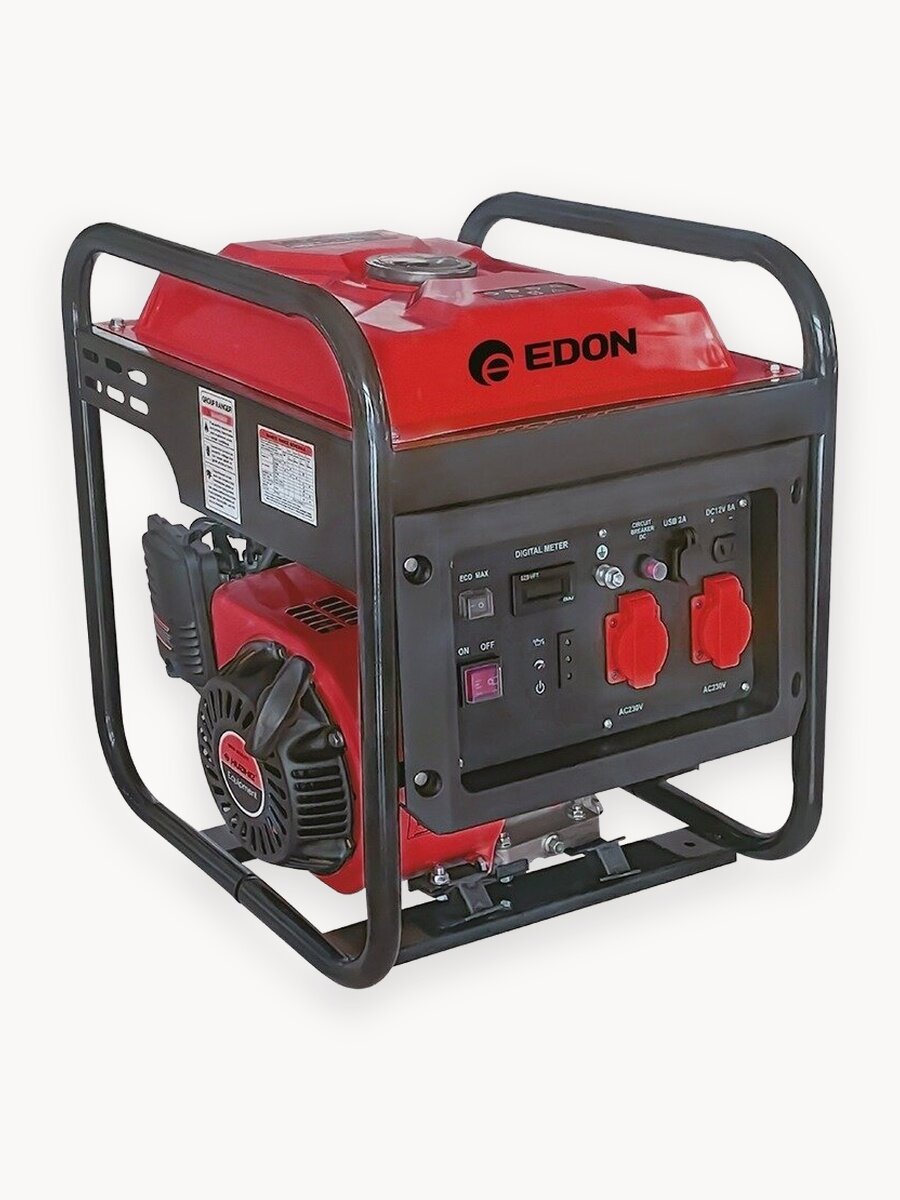 Бензиновый генератор Edon PT-3800, 3.2 кВт, 2 розетки, 1 фаза, ручной запуск