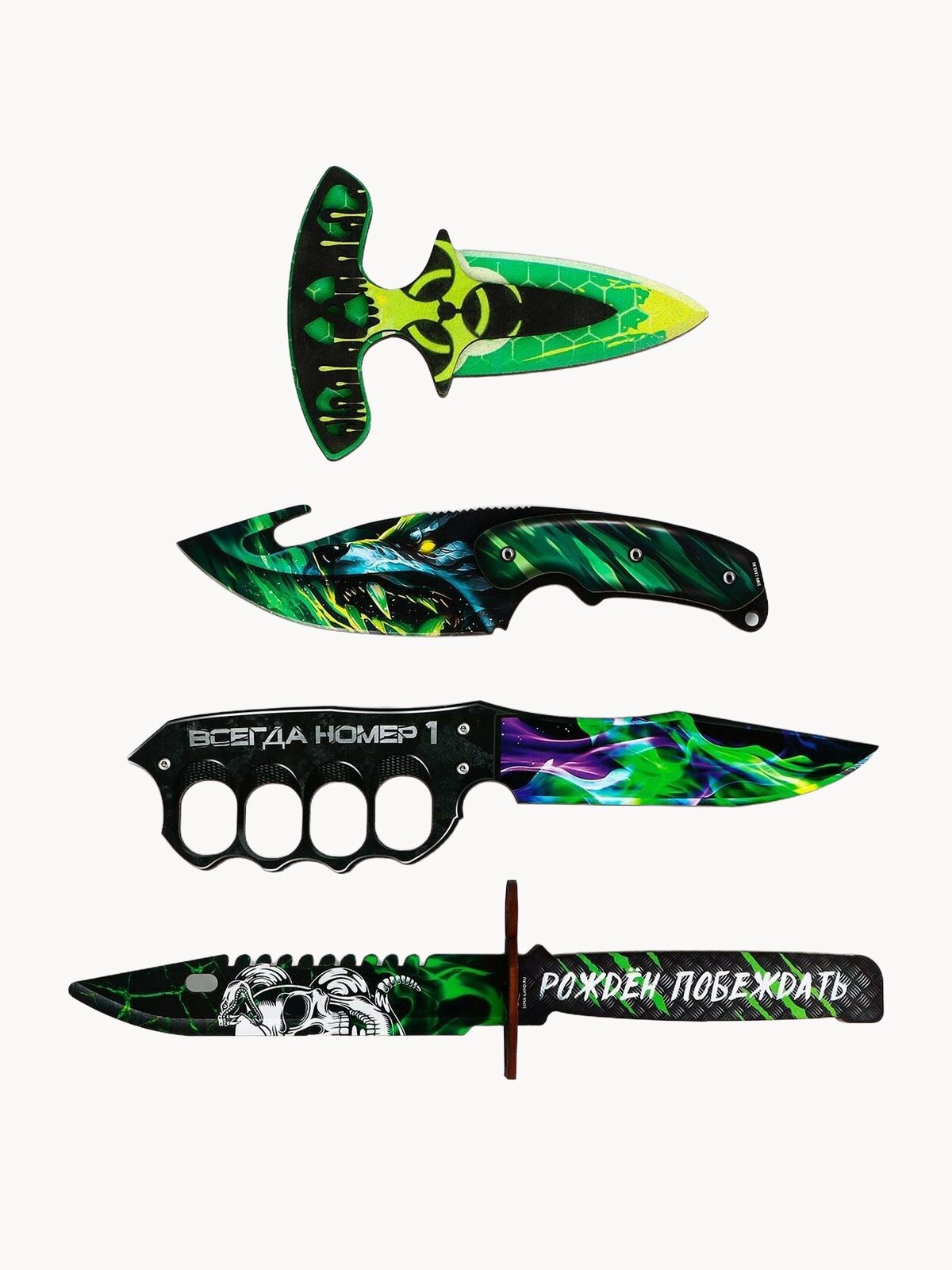 Набор оружия "Зеленый"нож кастет, нож-штык, нож тычковый, нож с крюком