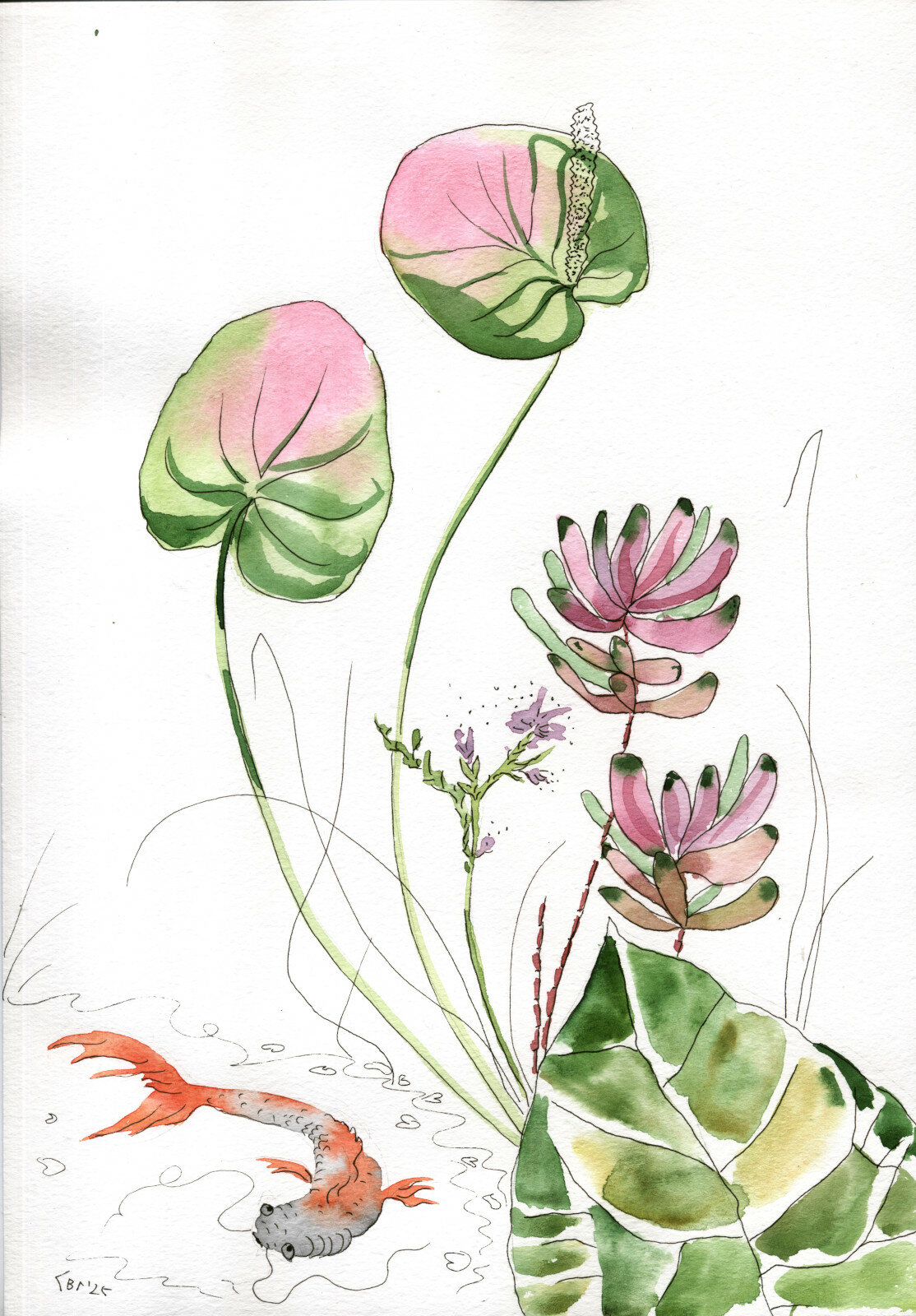 Картина акварельная "Мелководье", ручная работа, акварель, 21х30 см