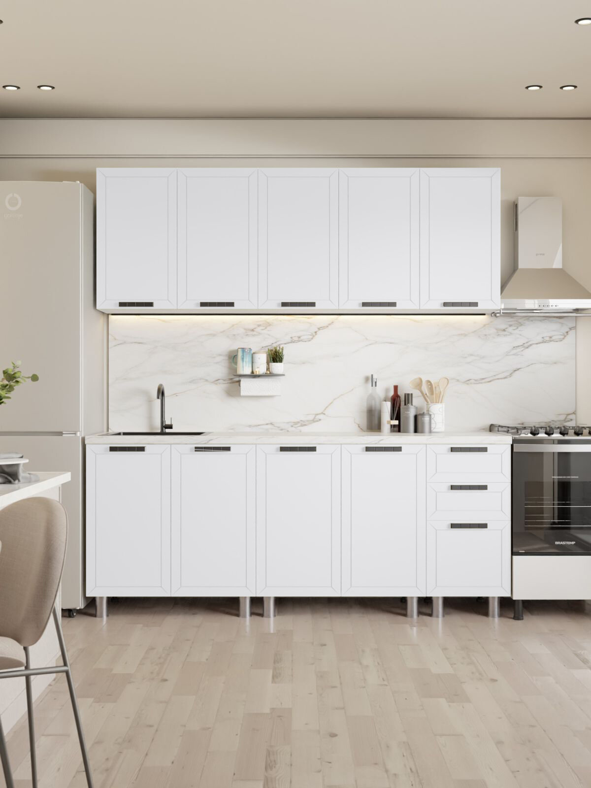 Кухонный гарнитур «Линда» 2,0м, прямой, со столешницей, мебель для кухни, без мойки, белый