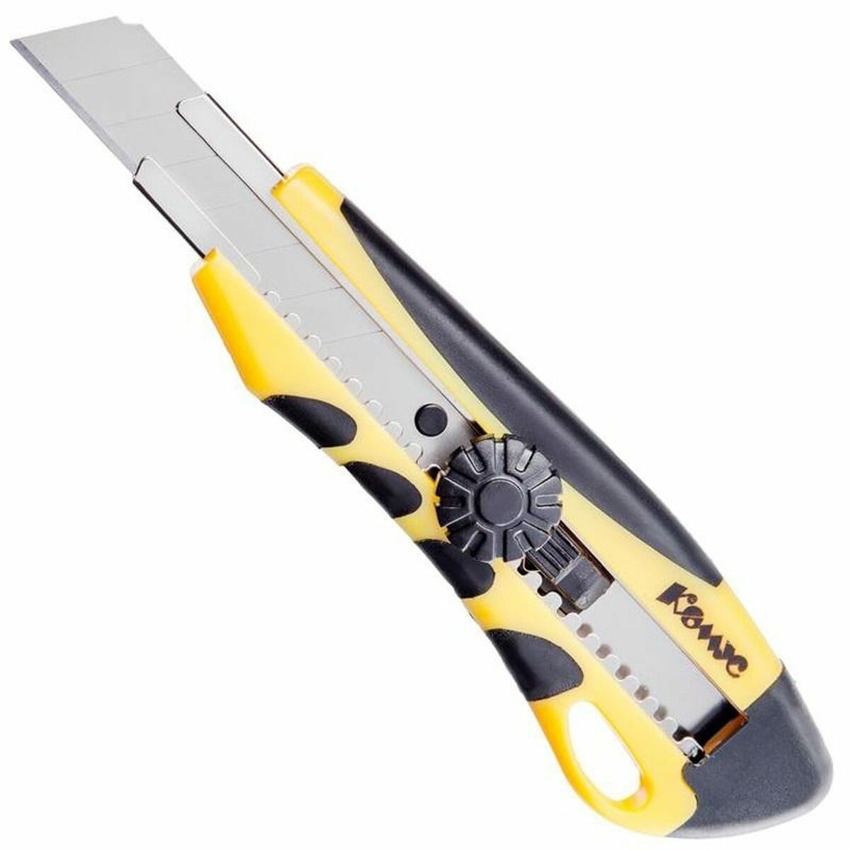 Нож канцелярский 18мм Комус, мет. направляющие, фиксатор (159341)