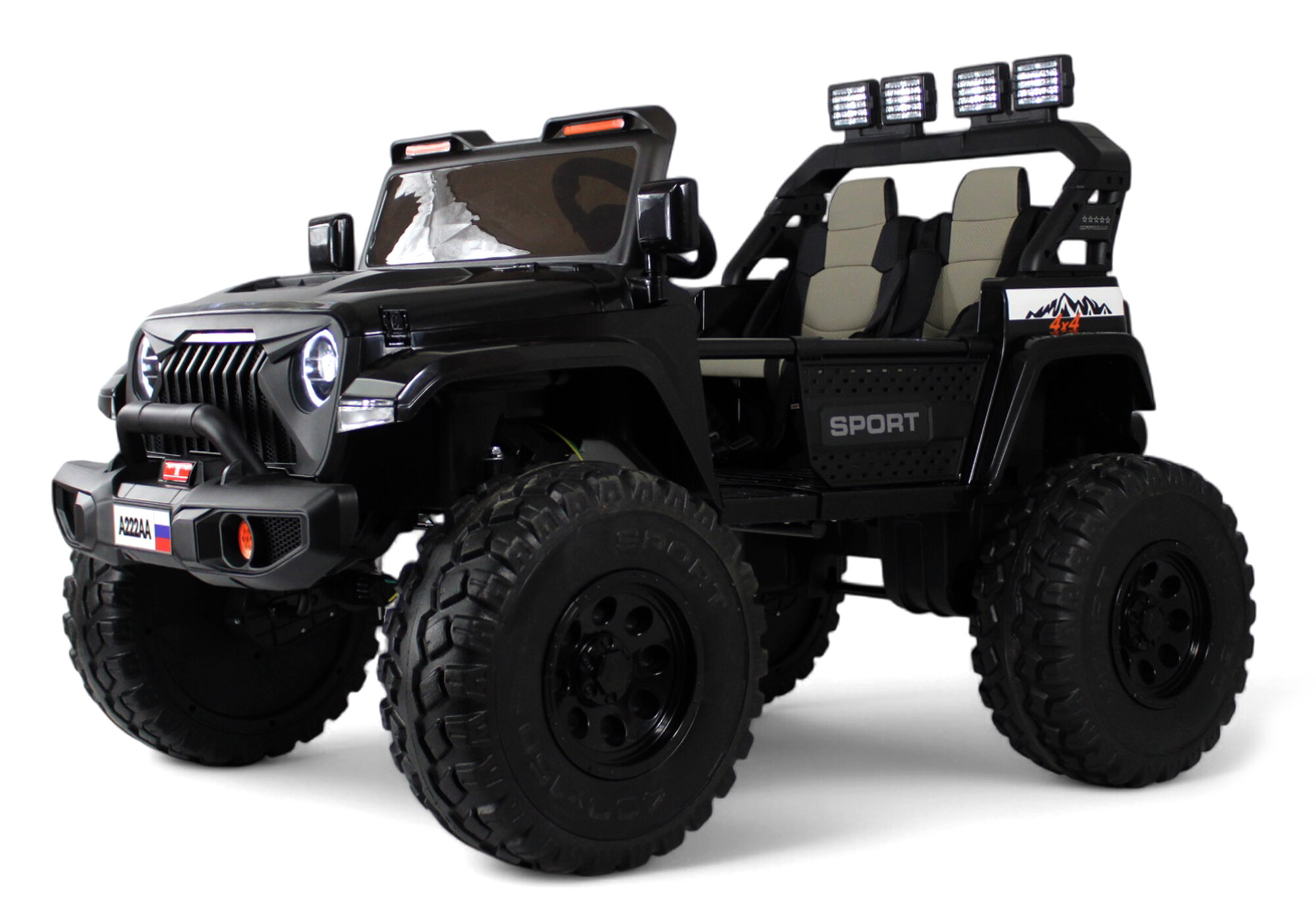Детский электромобиль RiverToys Jeep A222AA, с дистанционным управлением, полноприводный, двухместный черный