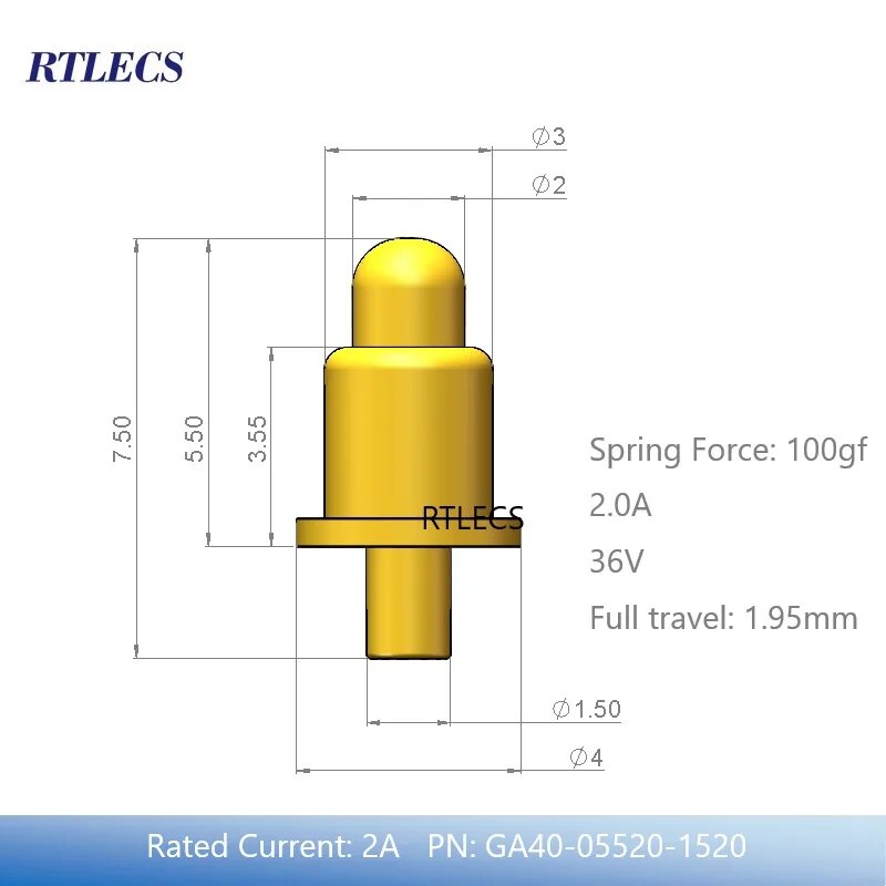 RTLECS OD4.0-x подпружиненный разъем Pogo Pin 2 шт. GA40-05520-1520 2A