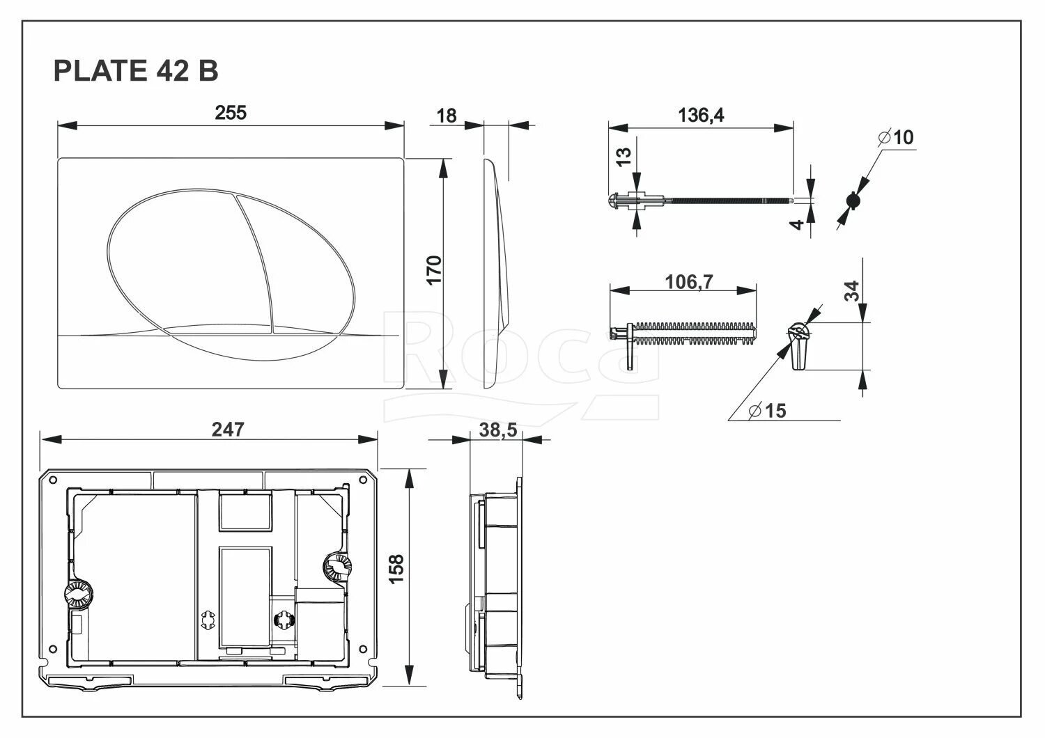 Смывная клавиша ROCA ACTIVE 42B 8901140B6 (два режима слива, механическое, черный матовый) , шт