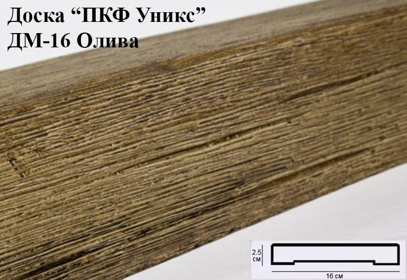 Доска из Полиуретана Уникс ДМ16 Олива Д2000хШ160хВ25 мм Имитируется Легкая Брашировка Дерева.